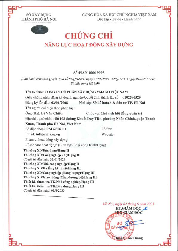 Construction competency certificate - VIJAKO Việt Nam